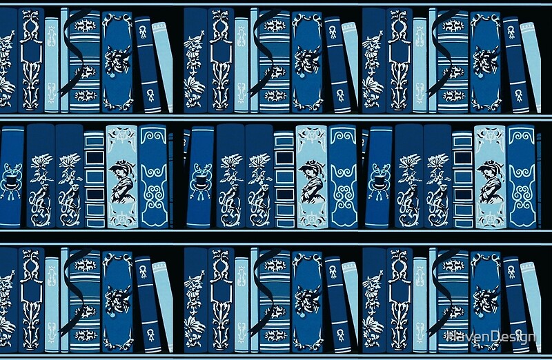 "Blue Book Shelves Vintage Books Pattern" Studio Pouches by HavenDesign ...