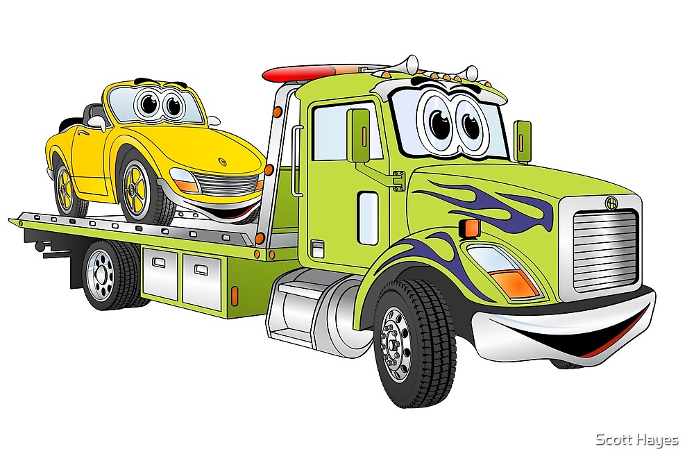 "Green Car Hauler Cartoon" by Scott Hayes | Redbubble