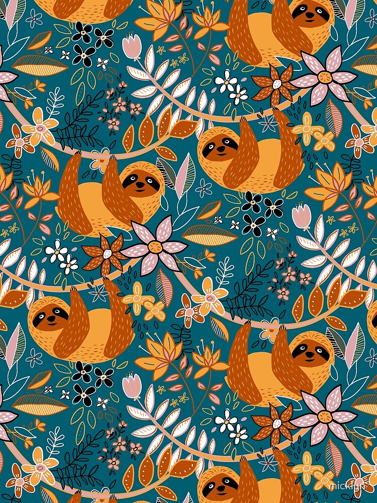"Happy Boho Sloth Floral " by micklyn | Redbubble