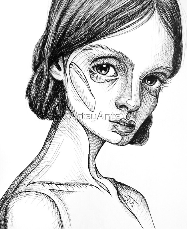 "Meet Cecile - portrait of a thinker #2 – black and white ink drawing ...