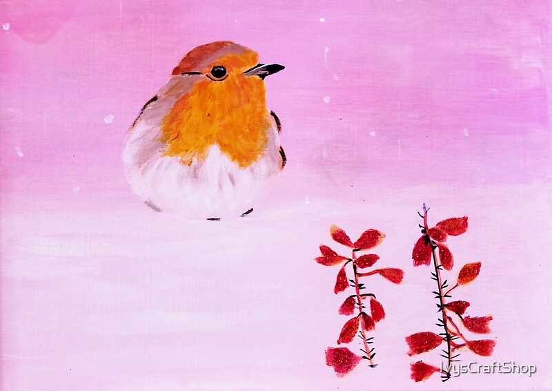 "Robin With Flowers" by IvysCraftShop | Redbubble