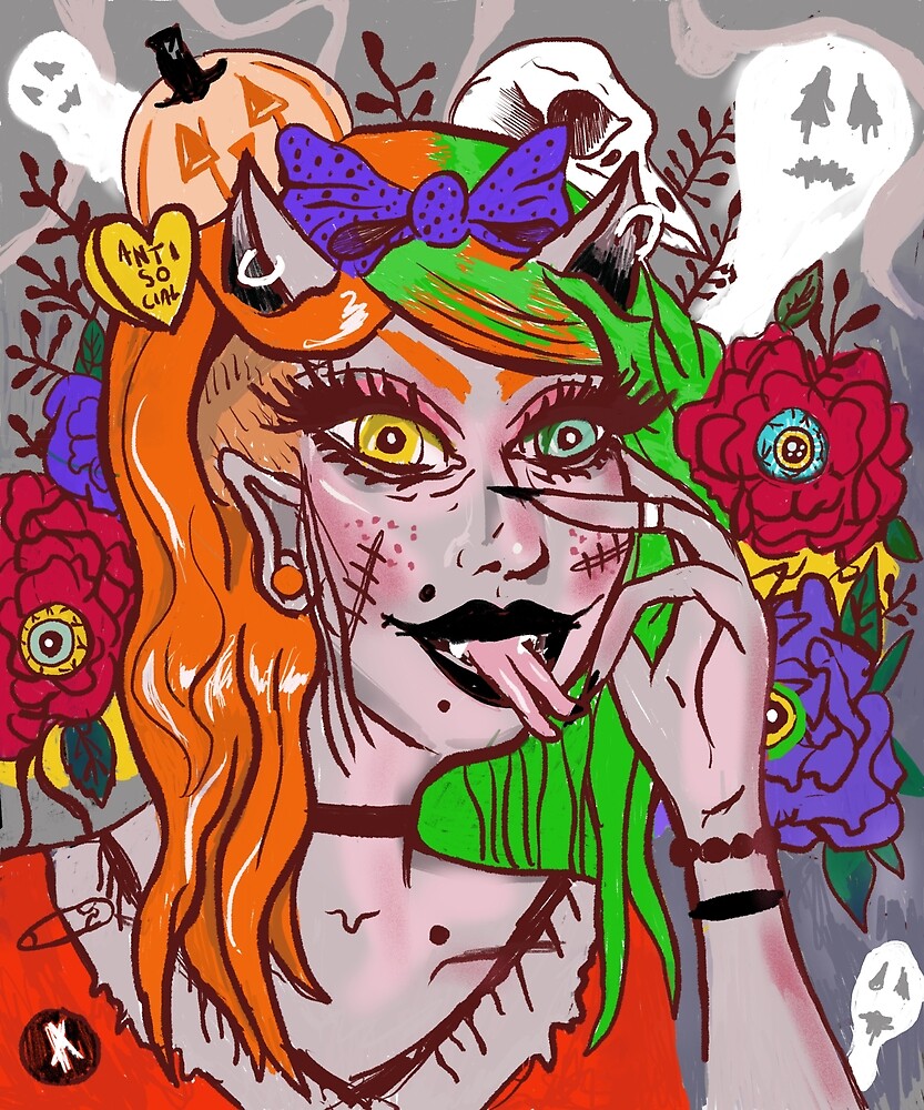 "Pure Evil Halloween Punk Rock Girl Horror Girl Goth Art" by ...