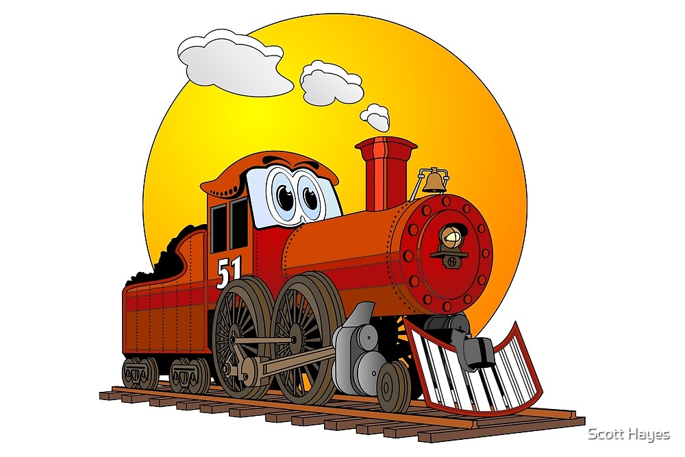 "Red Train Locomotive Cartoon" by Scott Hayes | Redbubble