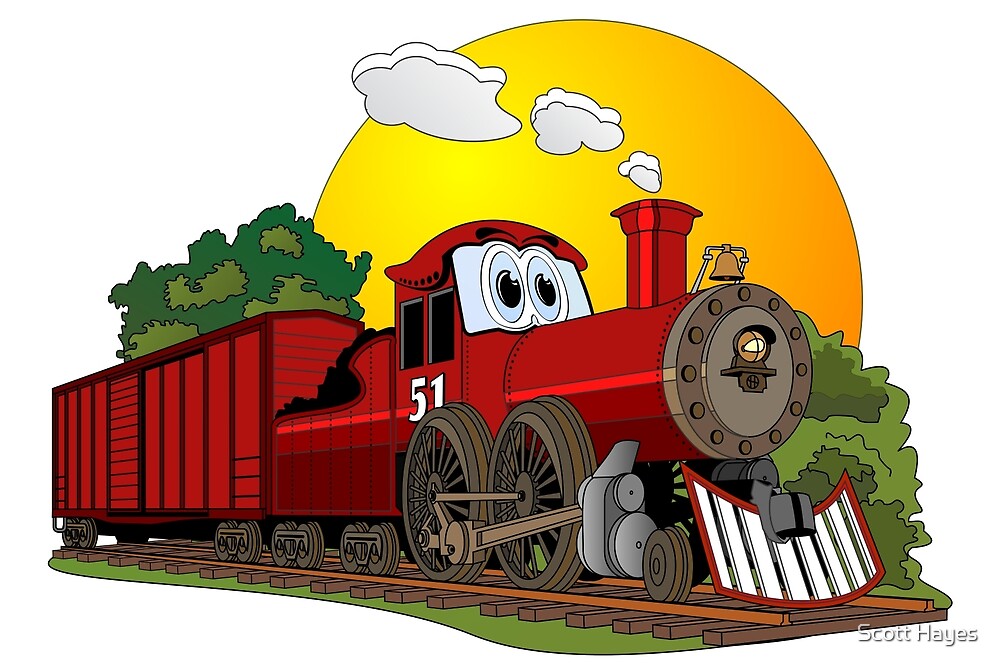 "Red Cartoon Steam Engine" by Scott Hayes | Redbubble