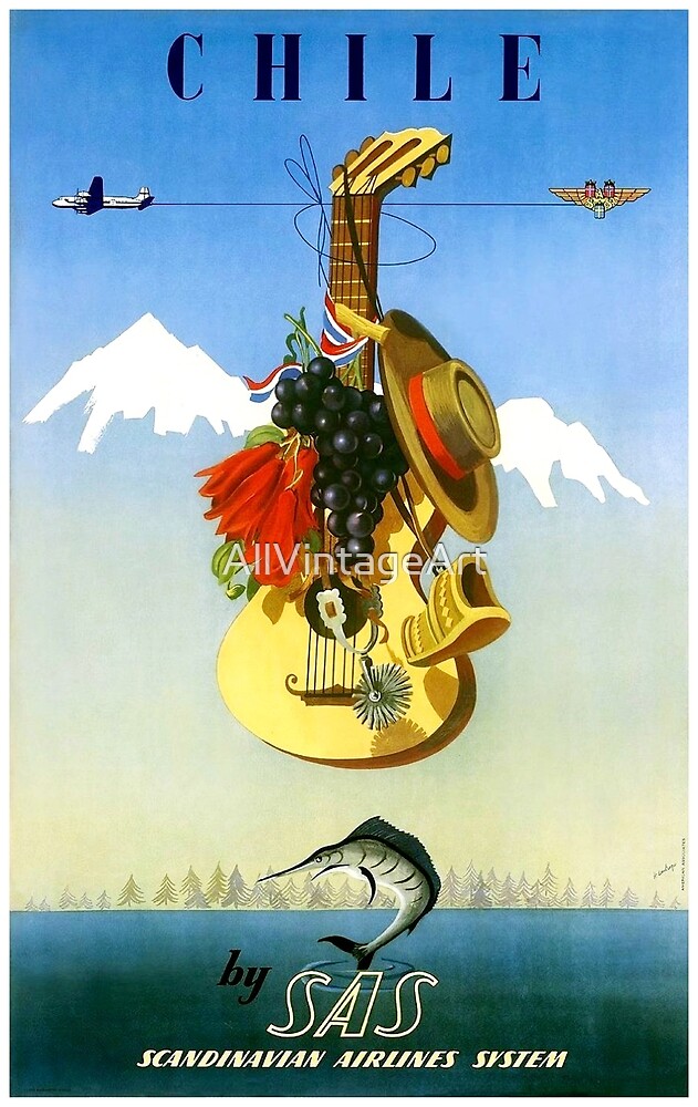 "Vintage Chile Travel Poster 1950" by AllVintageArt | Redbubble
