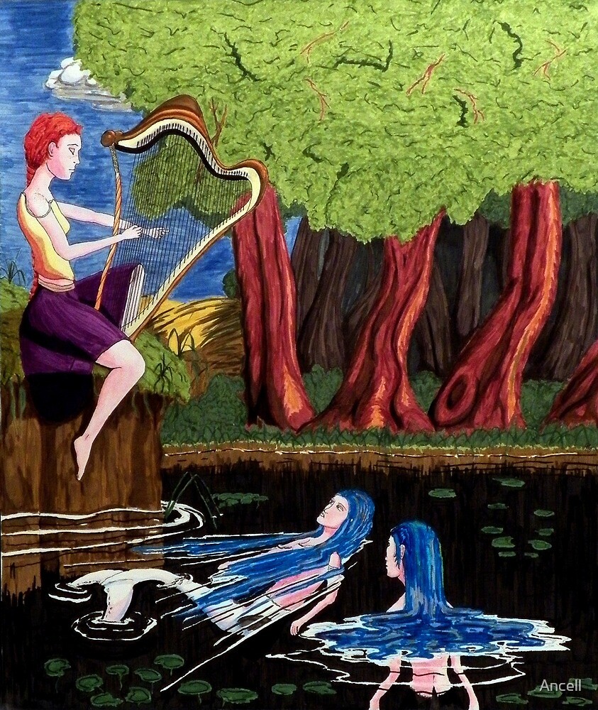 "Of Harps and Mermaids" by Ancell | Redbubble