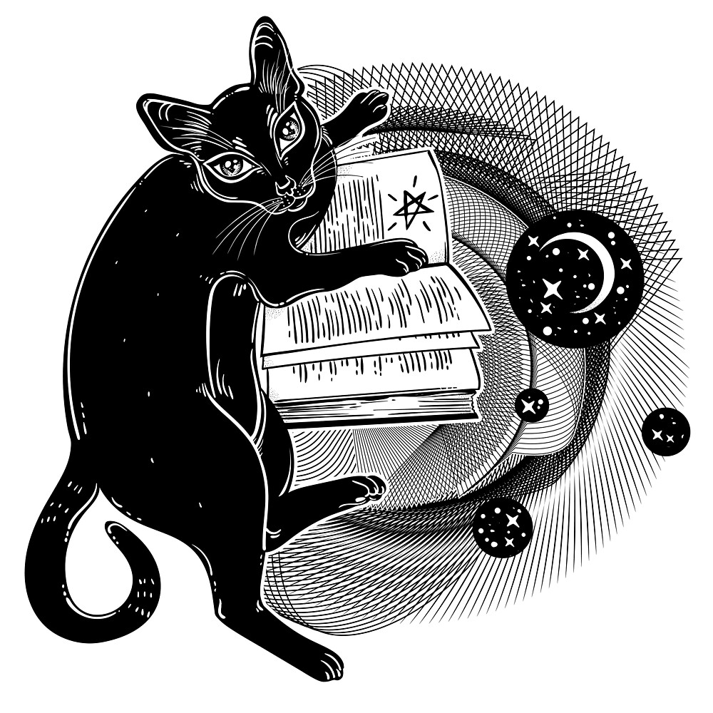 "Smart black cat reading the magic book." by KatjaGerasimova | Redbubble