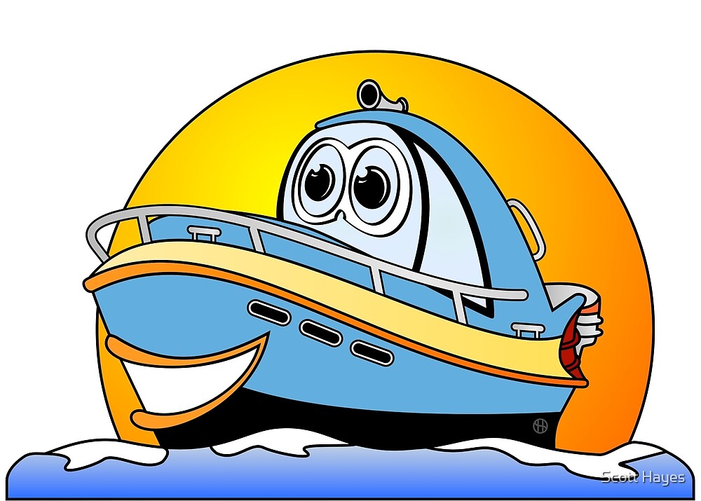 "Blue Cartoon Motor Boat" by Scott Hayes | Redbubble