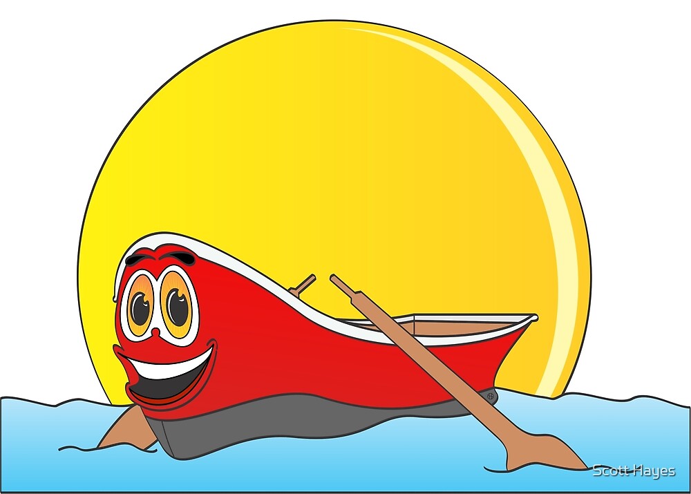 "Red Row Boat Cartoon" by Scott Hayes | Redbubble
