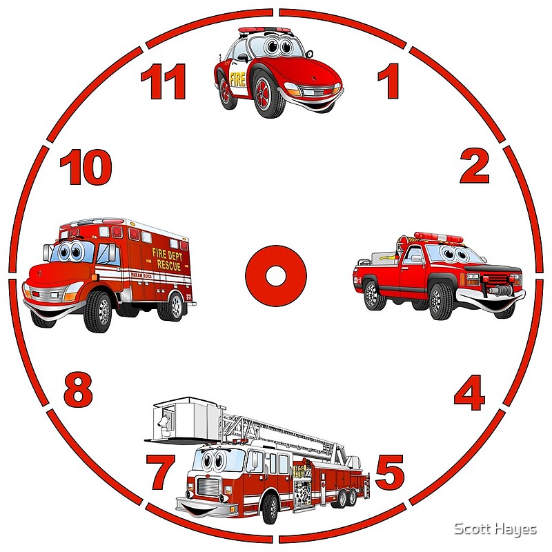 "Fire Department Clock Cartoon" by Scott Hayes | Redbubble