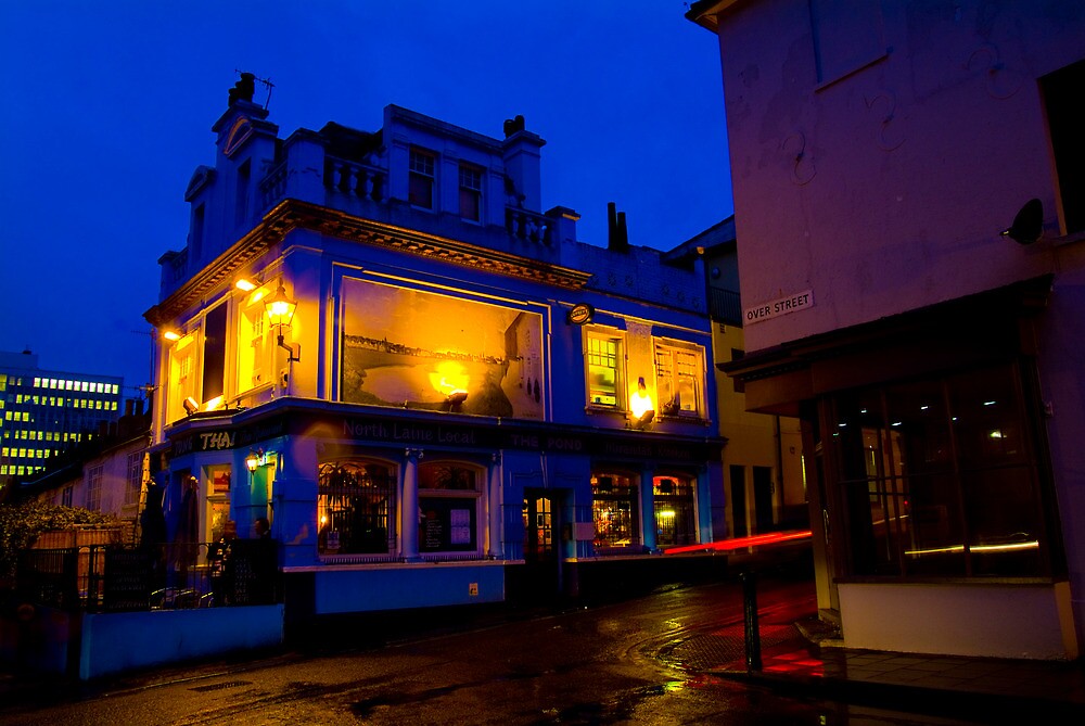"Brighton pubs at night 1 - The Pond" by Eyeswide | Redbubble