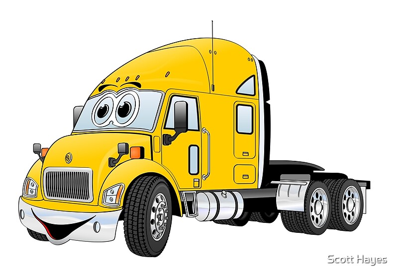 "Yellow Semi Truck Cartoon" by Scott Hayes | Redbubble