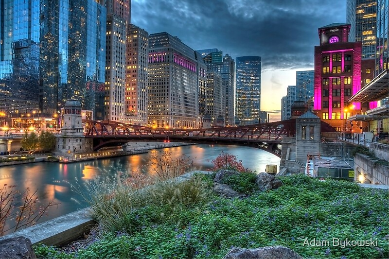"Chicago Goes Pink on the River" by Adam Bykowski | Redbubble