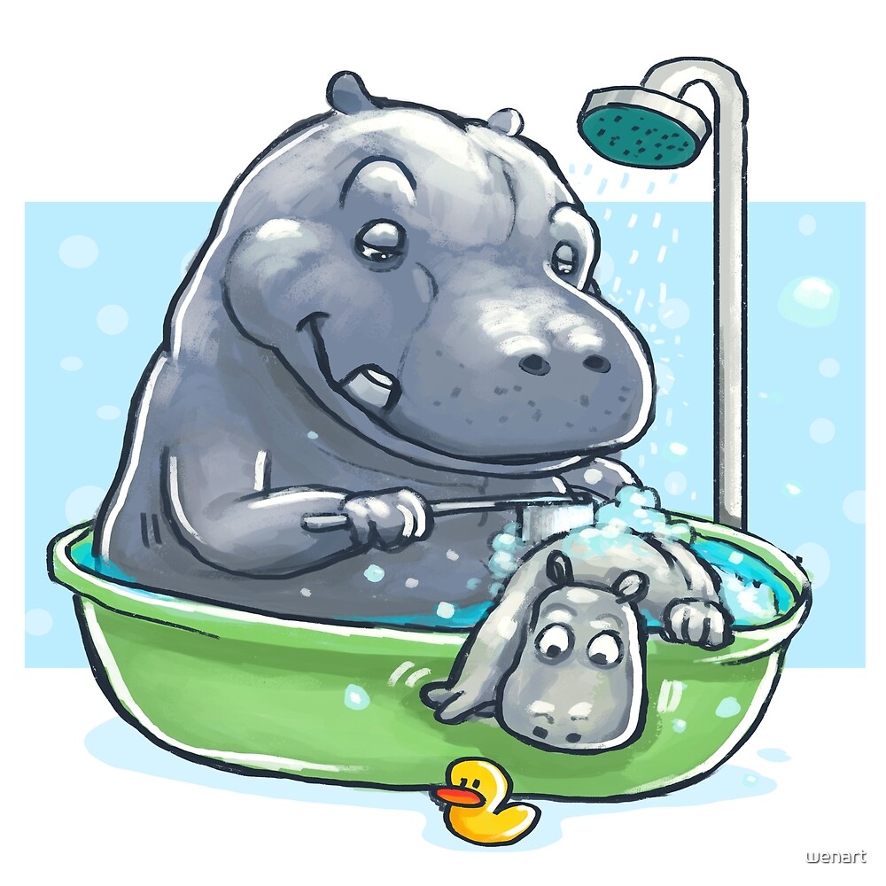 "Hippo Bath" by wenart | Redbubble