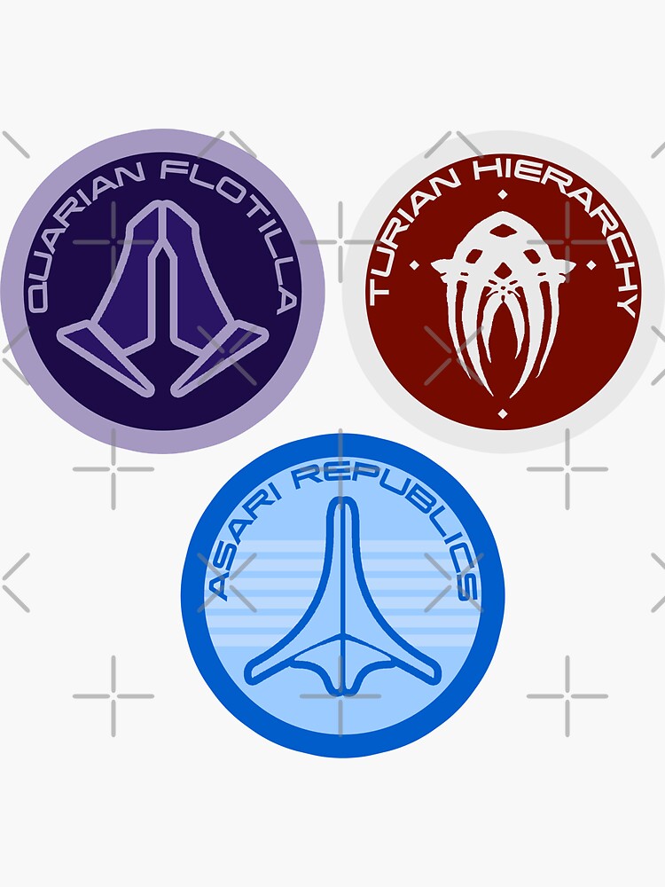 Asari Republics Turian Hierarchy Quarian Flotilla Logos Mass Effect Sticker Sheet Sticker