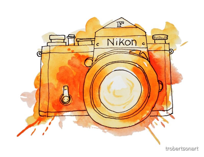 "Vintage Nikon Camera - Orange" by trobertsonart | Redbubble