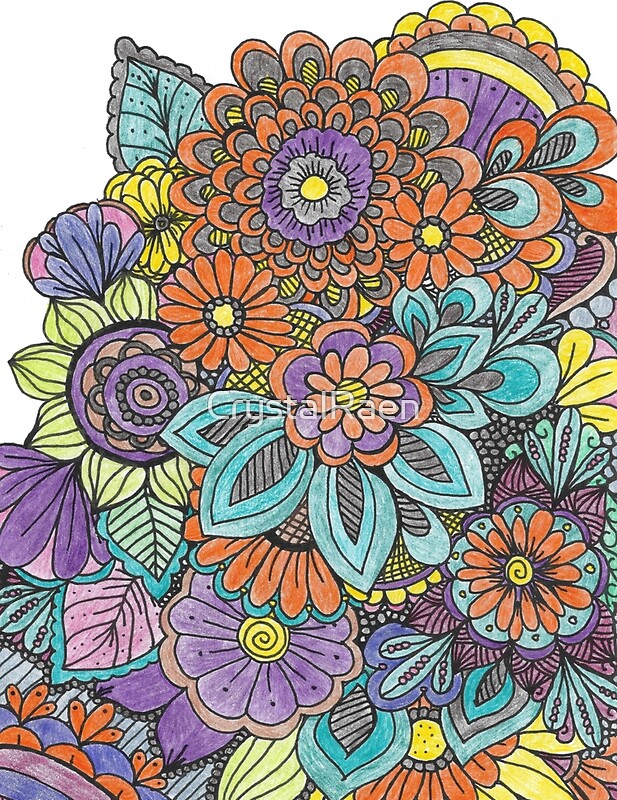 "Fall Flowers of Autumn Ink and Colored Pencil Drawing" by CrystalRaen ...