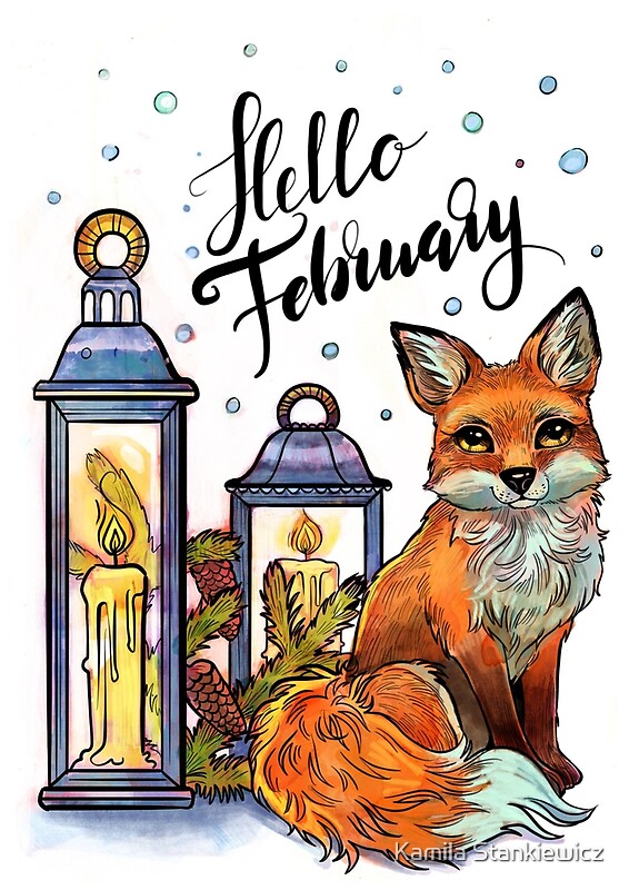 "Hello February, wintry art print with fox and lanterns" by Kamila ...