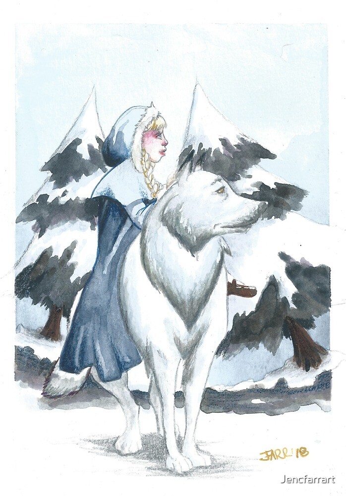 "Girl Riding on her Wolf" by Jencfarrart | Redbubble