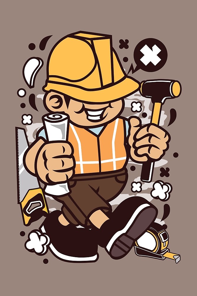 "Construction Worker Cartoon Character - Funny illustration for people ...