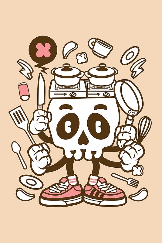 "Cooking Skull Cartoon Character - Funny illustration for people who ...