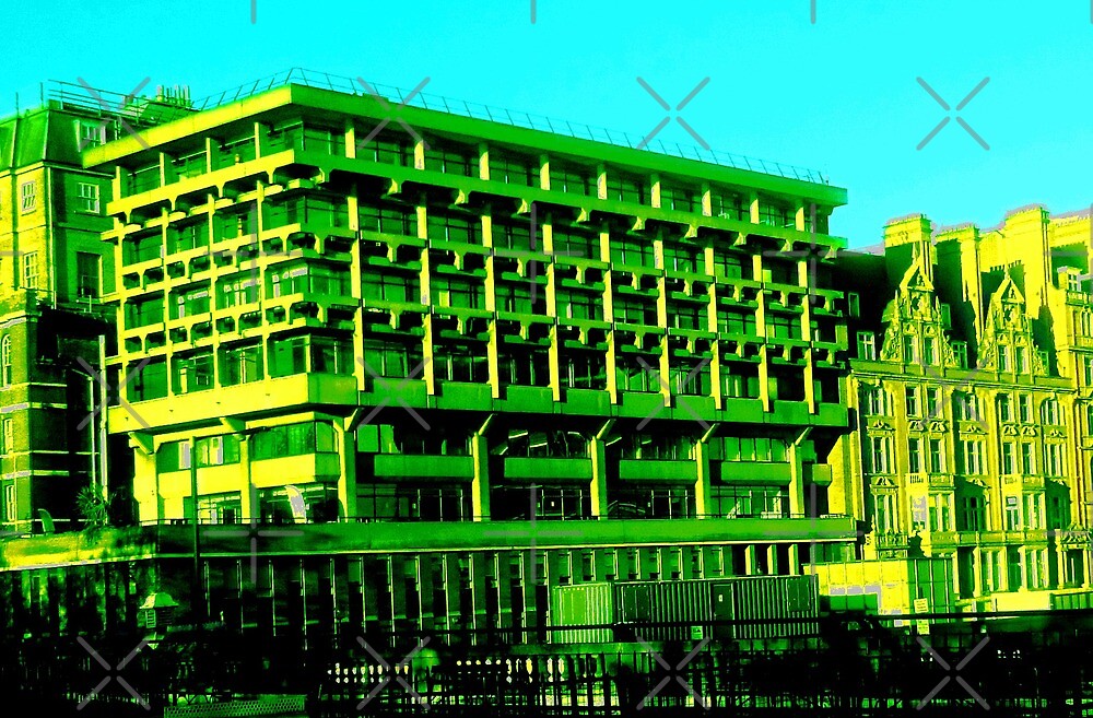 "Macadam Building from Temple, London - Green" by Wilsy101 | Redbubble