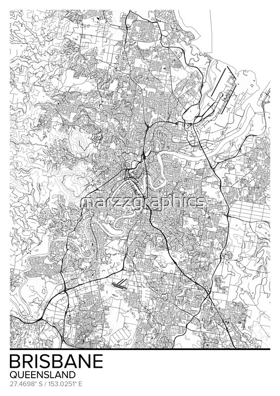 "Brisbane map poster print wall art, Queensland gift printable, Home ...