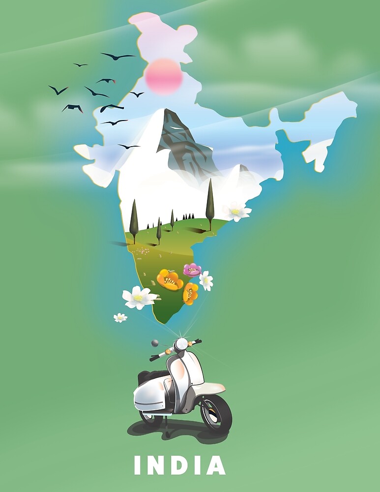 "India map travel poster." by Nicholas Greenaway | Redbubble