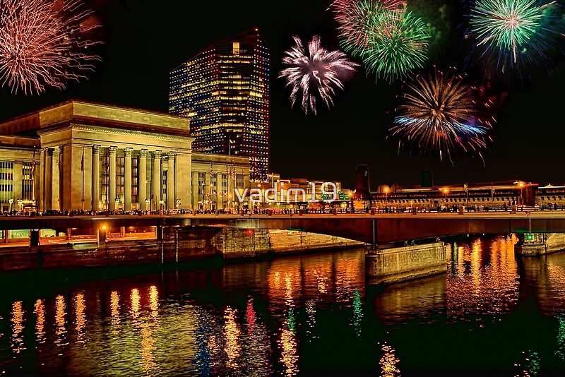 "Pennsylvania. Philadelphia. Fireworks over 30th Street Station." by ...