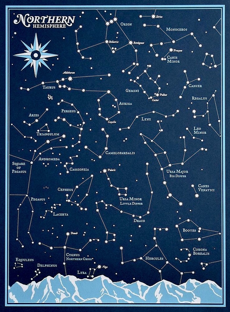 "STAR CONSTELLATIONS : Vintage Northern Hemisphere Chart Print" by ...