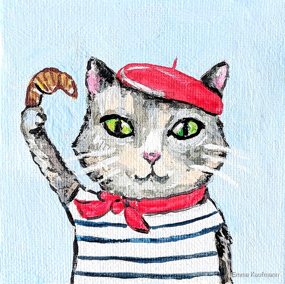 "French Cat with Croissant" by Emma Kaufmann | Redbubble