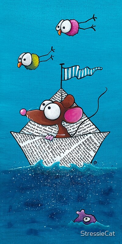 "Mouse sails in his paper boat" by StressieCat | Redbubble