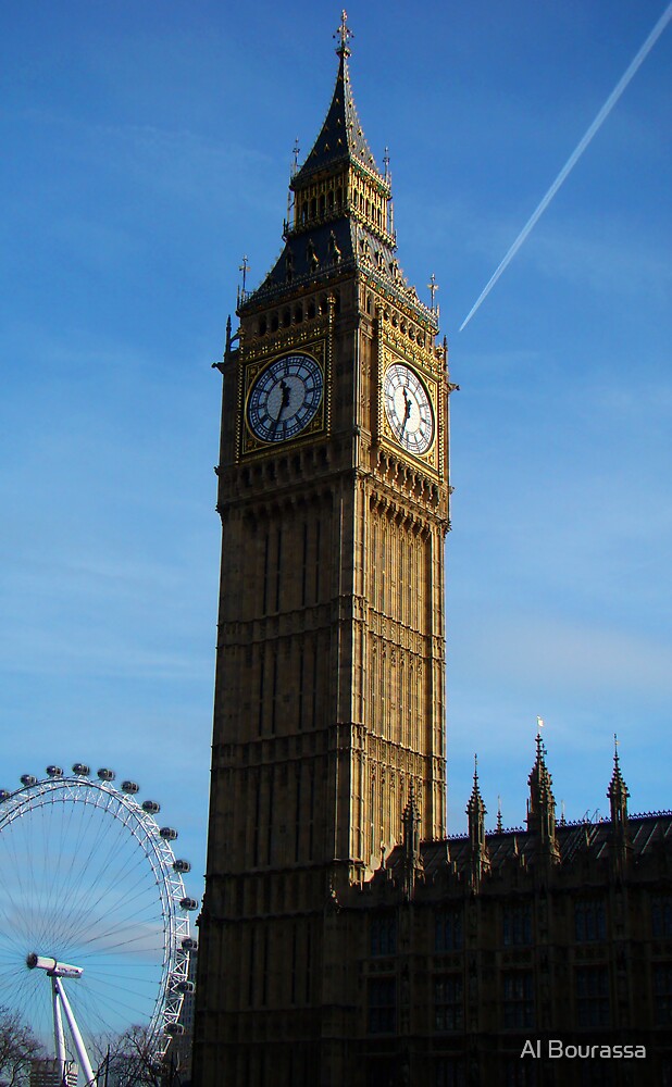 "Big Ben and London Eye perspective" by Al Bourassa | Redbubble