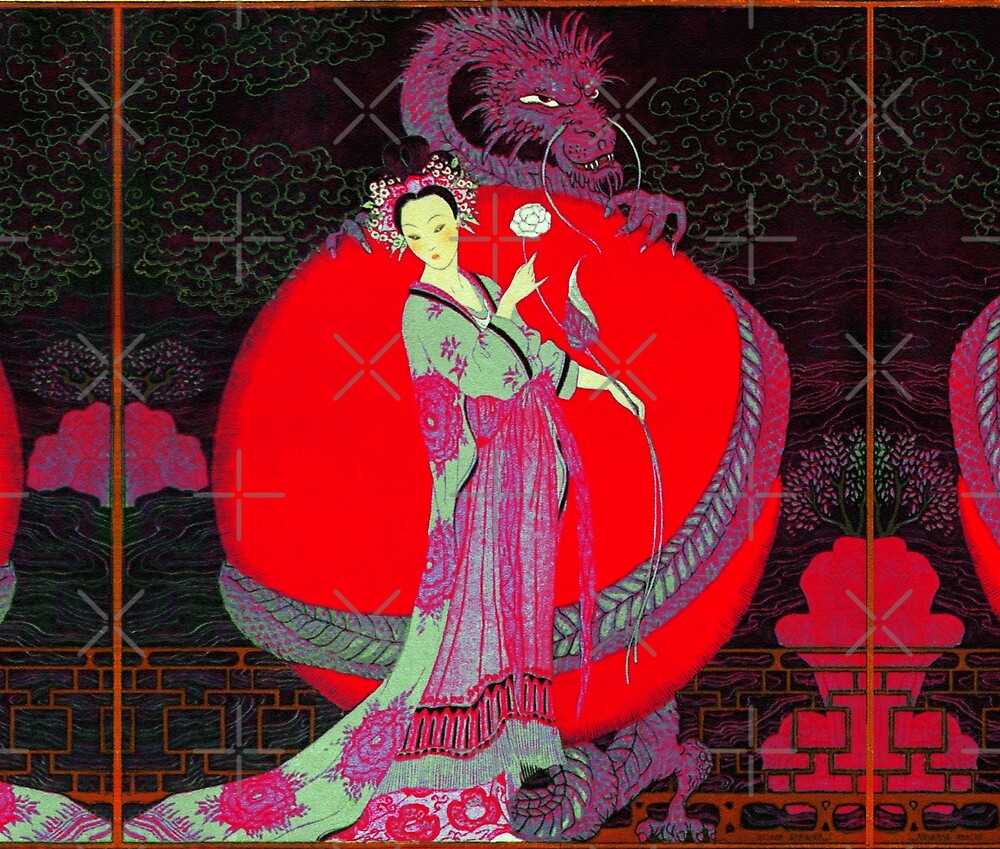 "TURANDOT ,CHINESE PRINCESS ,WHITE ROSE AND DRAGON Red Black Hues" by ...