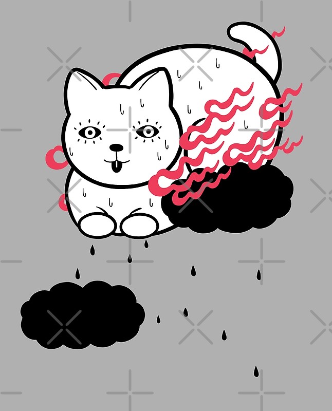 "Burning cat is floating in the sky " by RYURAKUDO | Redbubble