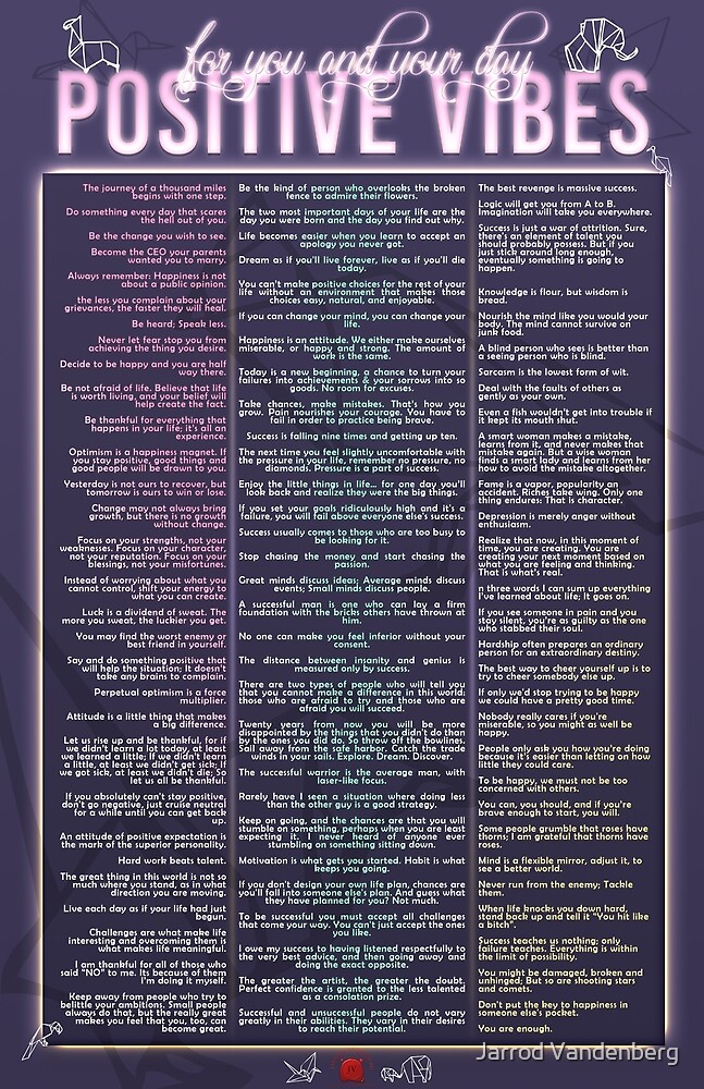"Positive Vibes Quotes/Chart" by Jarrod Vandenberg | Redbubble