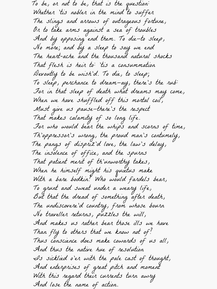 "HAMLET TO BE OR NOT TO BE MONOLOGUE " Sticker by nicheweirdstuff ...