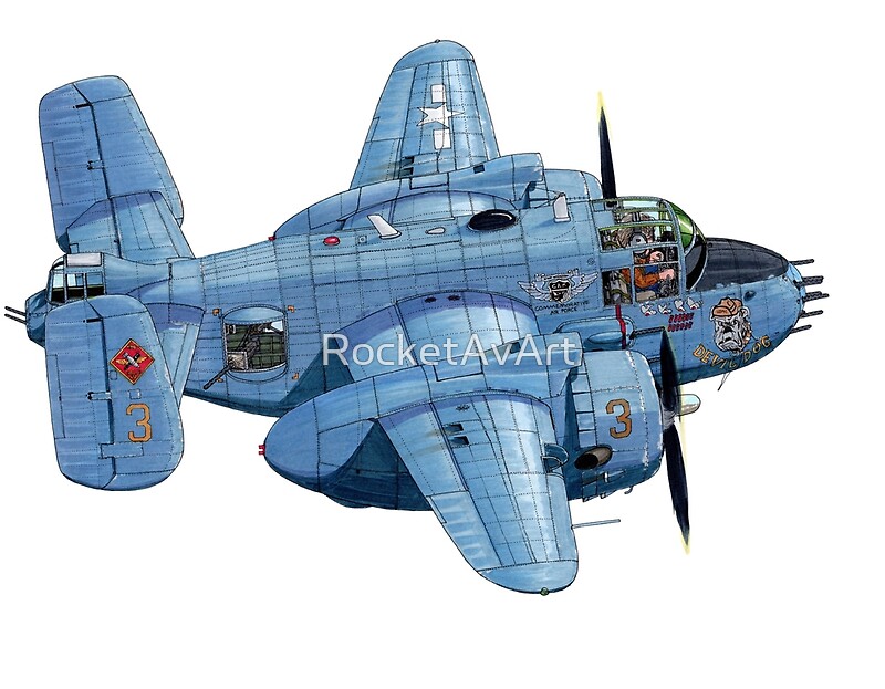 "B-25 Devil Dog Cartoon" by RocketAvArt | Redbubble