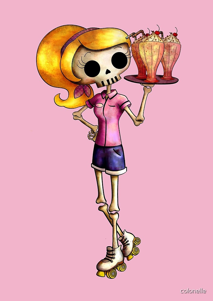 "Skeleton Pin Up Girl Waitress" by colonelle | Redbubble