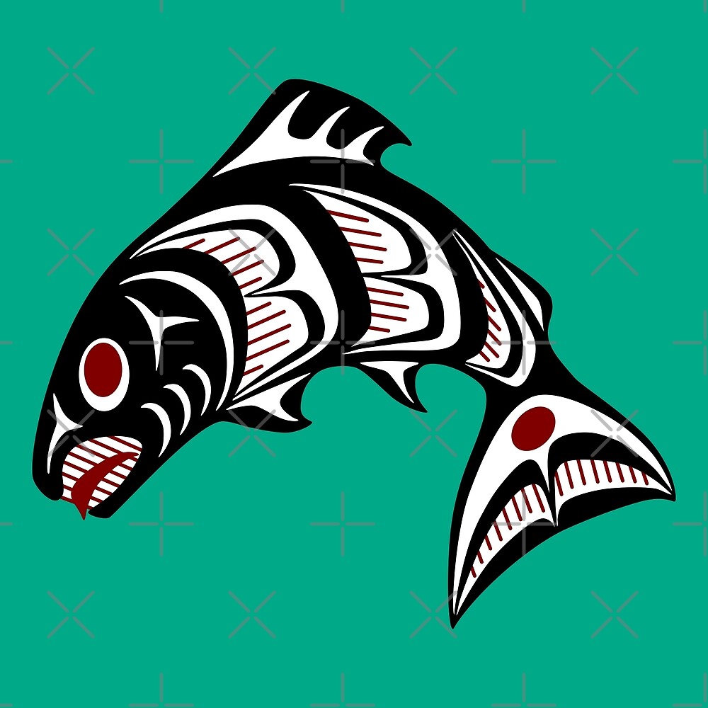 "Northwest Pacific coast Haida art Salmon" by redhomestead | Redbubble