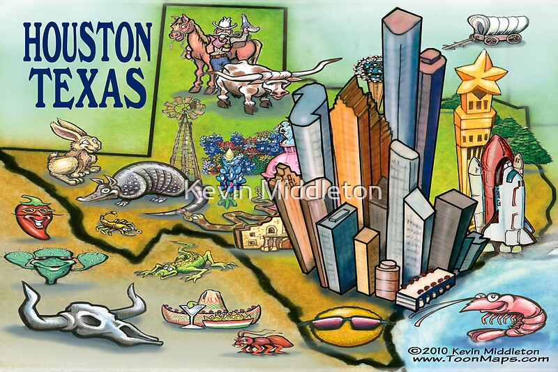 "Houston TEXAS cartoon map" by Kevin Middleton | Redbubble