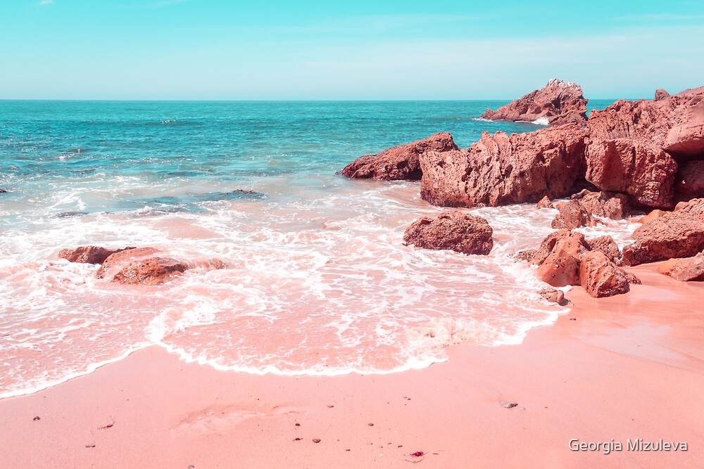 "Transcending Reality - Beachscape Wave Swash in Coral Pink and ...
