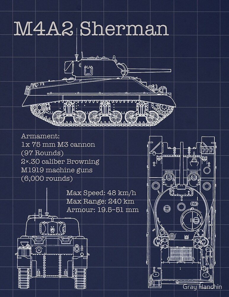 "M4A2 Sherman Tank Blueprint" by The War Effort | Redbubble