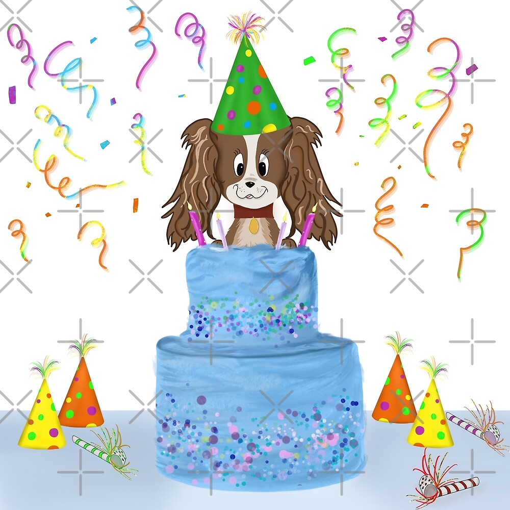 "Happy Birthday Cavalier King Charles Spaniel With Cake" by daphsam ...