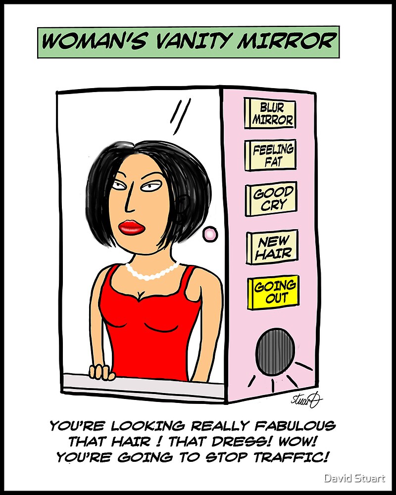"Woman's Vanity Mirror Cartoon" by David Stuart | Redbubble