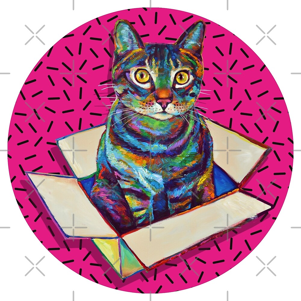 "Psychedelic 80s Hot Pink Cat Sticker" by RobertPhelpsArt | Redbubble