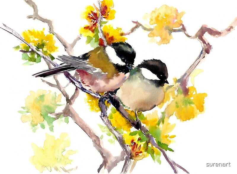 "Birds in The Spring, Beutiful Cute bird art, design" by surenart ...
