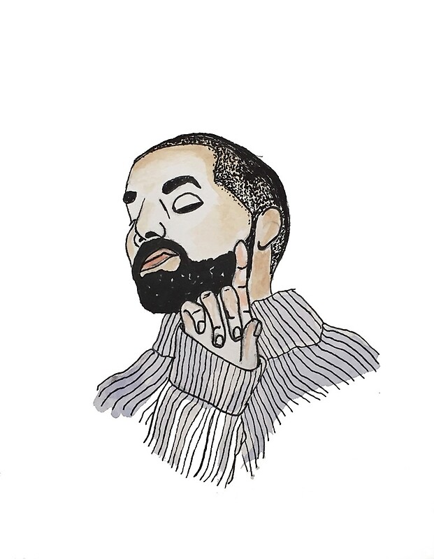 "Drake Watercolor and Ink Portrait" by evieisaflowerco | Redbubble