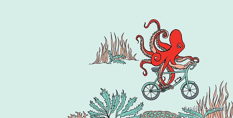 "Octopus on bicycle " by Amélie Legault | Redbubble