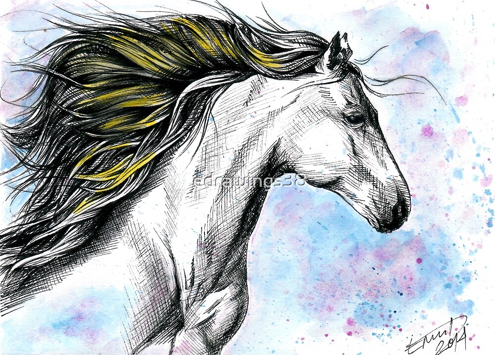 "Running horse Ink Watercolor Animal Art" by edrawings38 | Redbubble